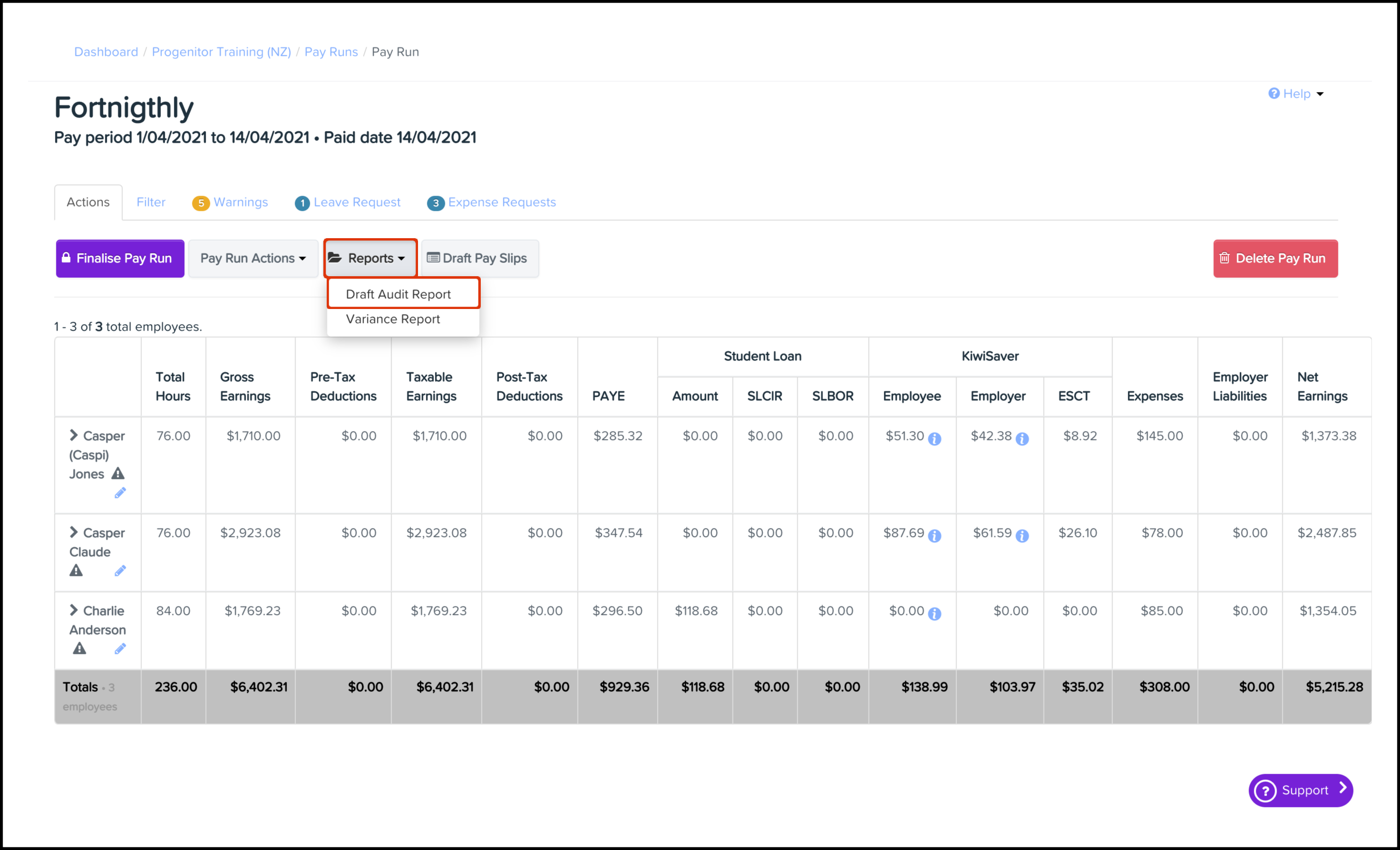 Payroll Platform Creating A Variance And Audit Report Within A Pay Run 